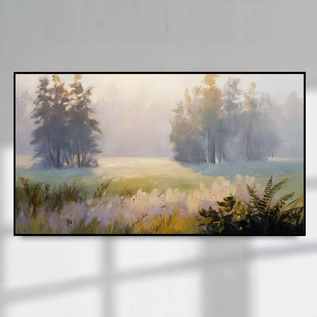 Frame TV Art | Misty Forest Landscape Oil Painting | Vintage Morning ...