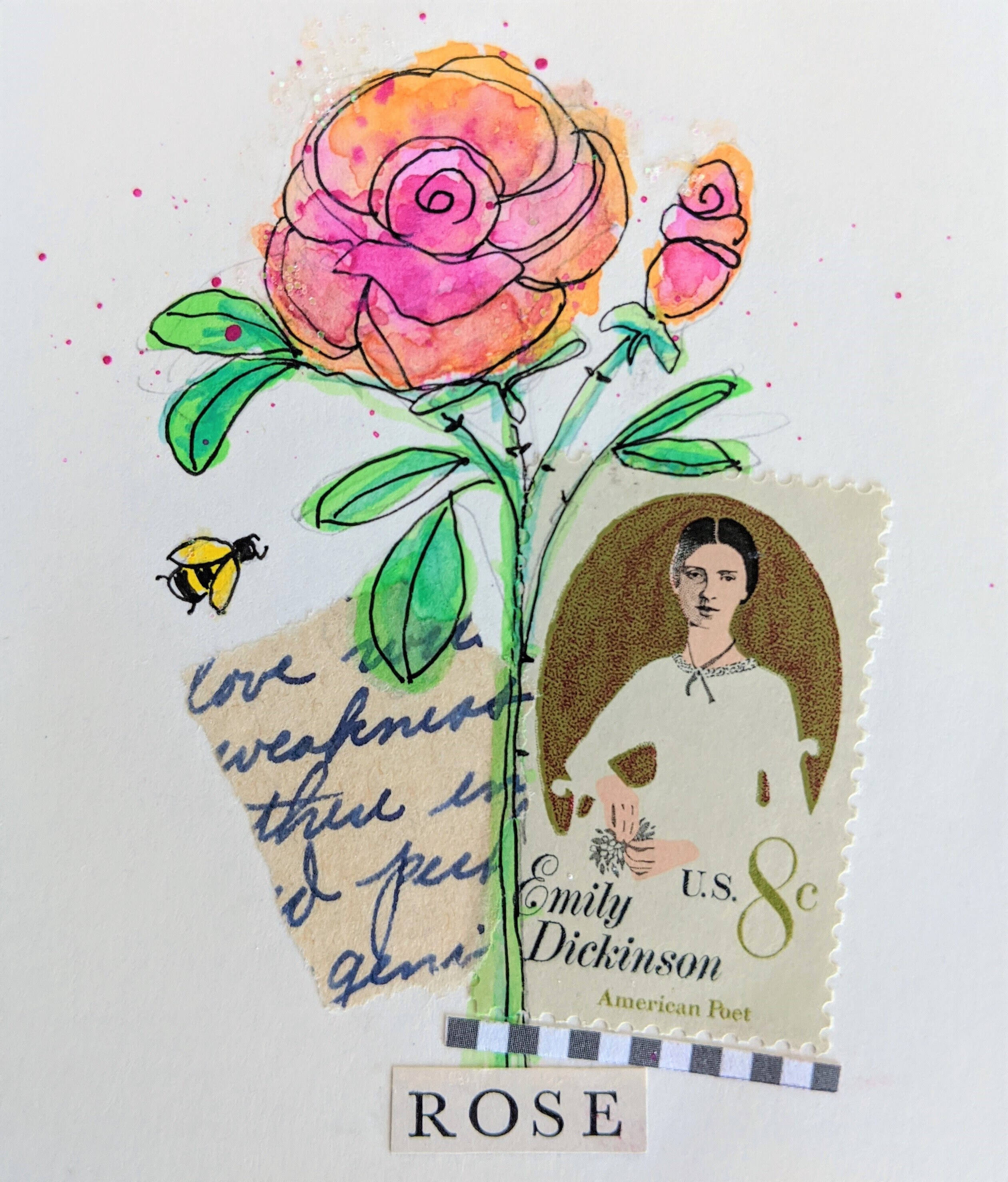 EMILY DICKINSON Collage and Watercolor Art ORIGINAL Greeting - Etsy