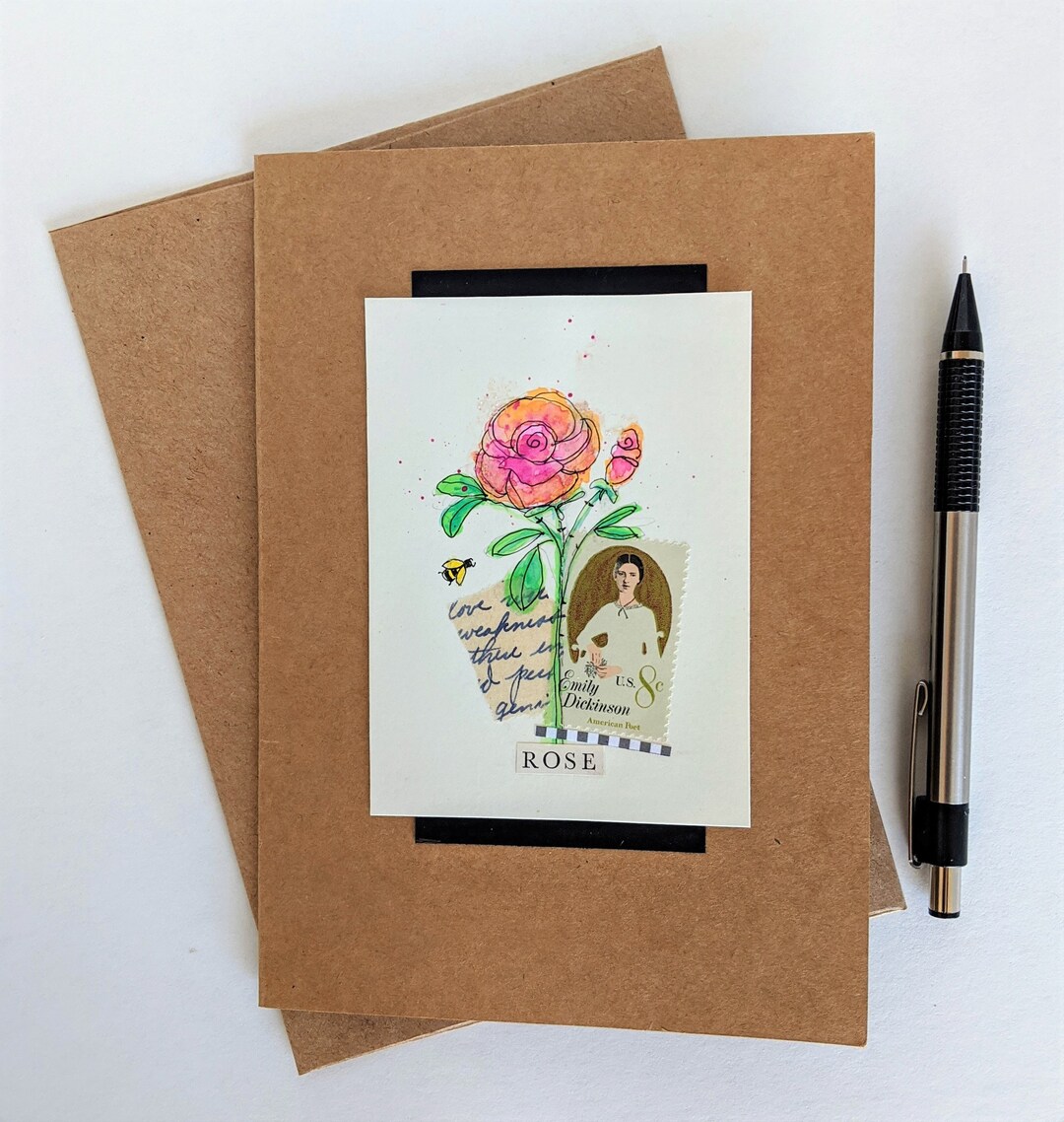 EMILY DICKINSON Collage and Watercolor Art ORIGINAL Greeting - Etsy