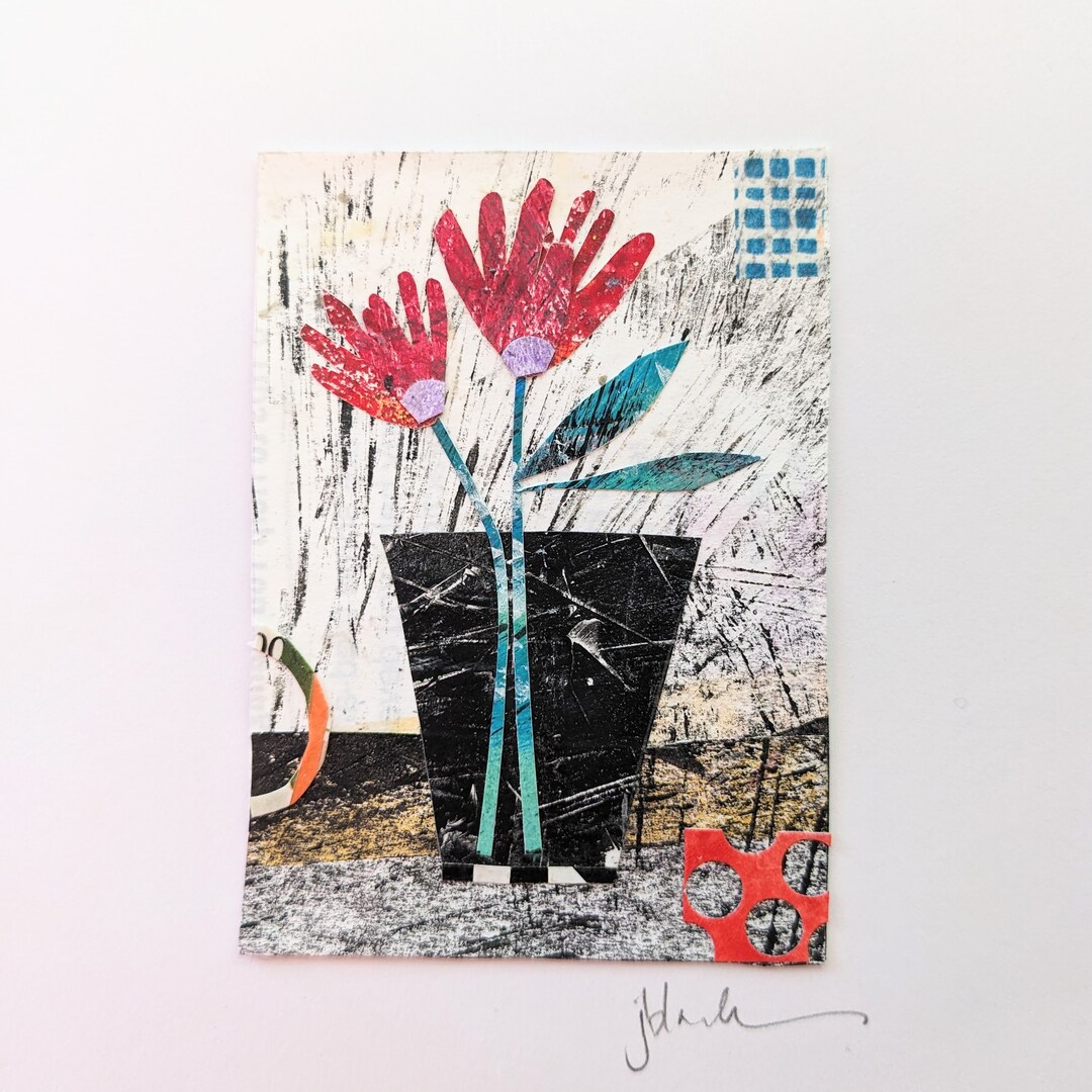 Floral Abstract ORIGINAL COLLAGE Art Greeting Card Monoprint ...