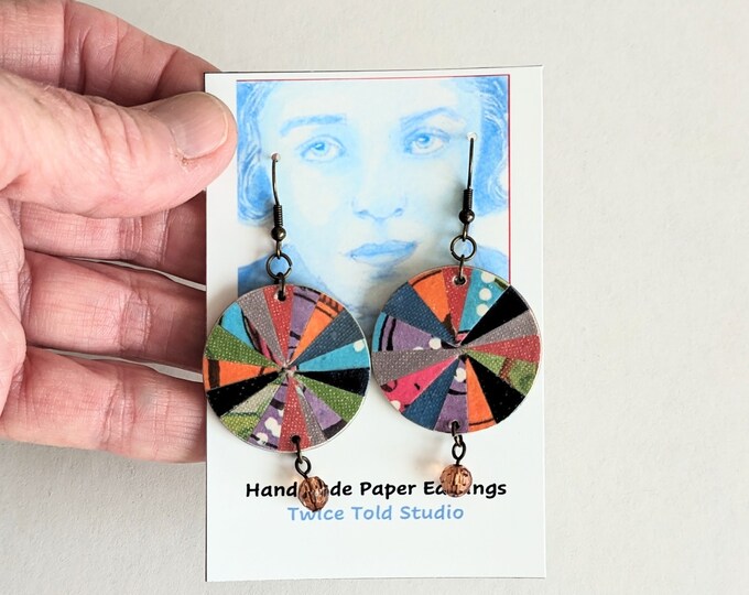 Pinwheel Vintage BOOK Covers Art PAPER EARRINGS Bookcloth - Etsy