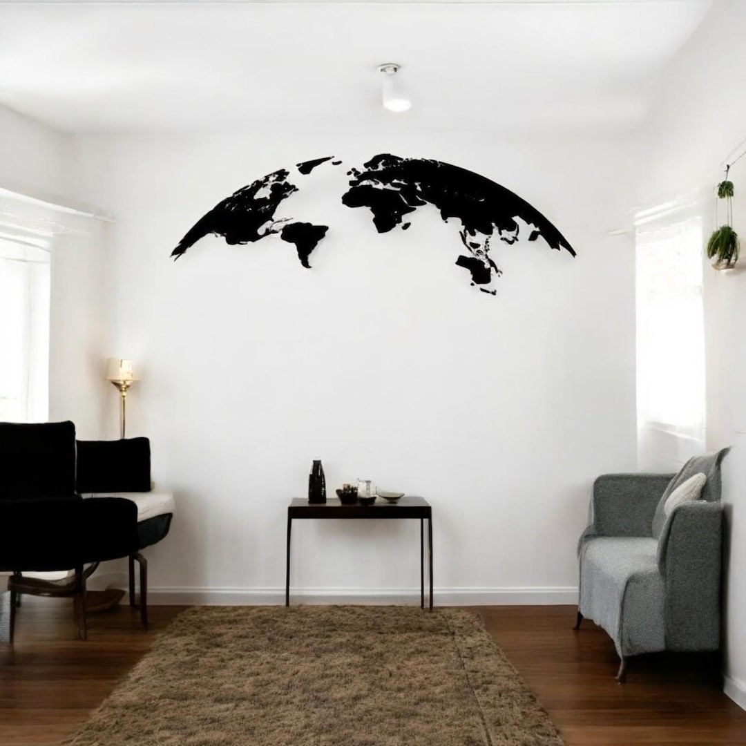 World Map Metal Wall Decor - Large Metal World Map Wall Art - Modern ...