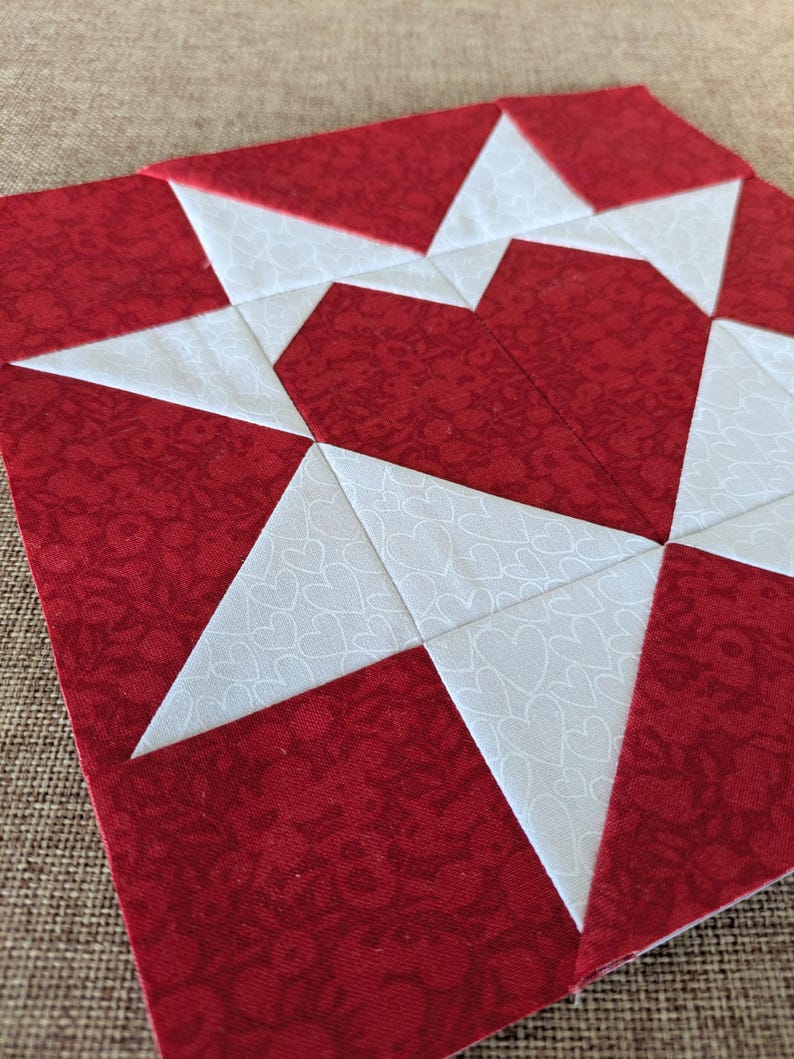 Sawtooth Star With Heart Quilt Block FPP Pattern (PDF Pattern) 6 Sizes ...