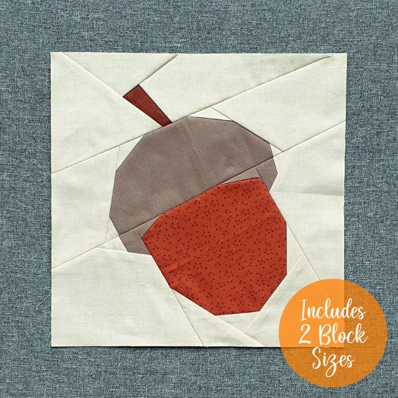 Acorn FPP Quilt Block: Autumn Patchwork Project, 2 Sizes (PDF Pattern ...