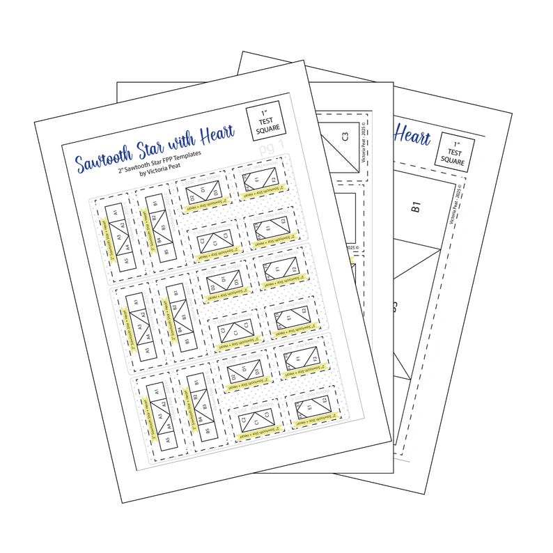 Sawtooth Star With Heart Quilt Block FPP Pattern (PDF Pattern) 6 Sizes ...