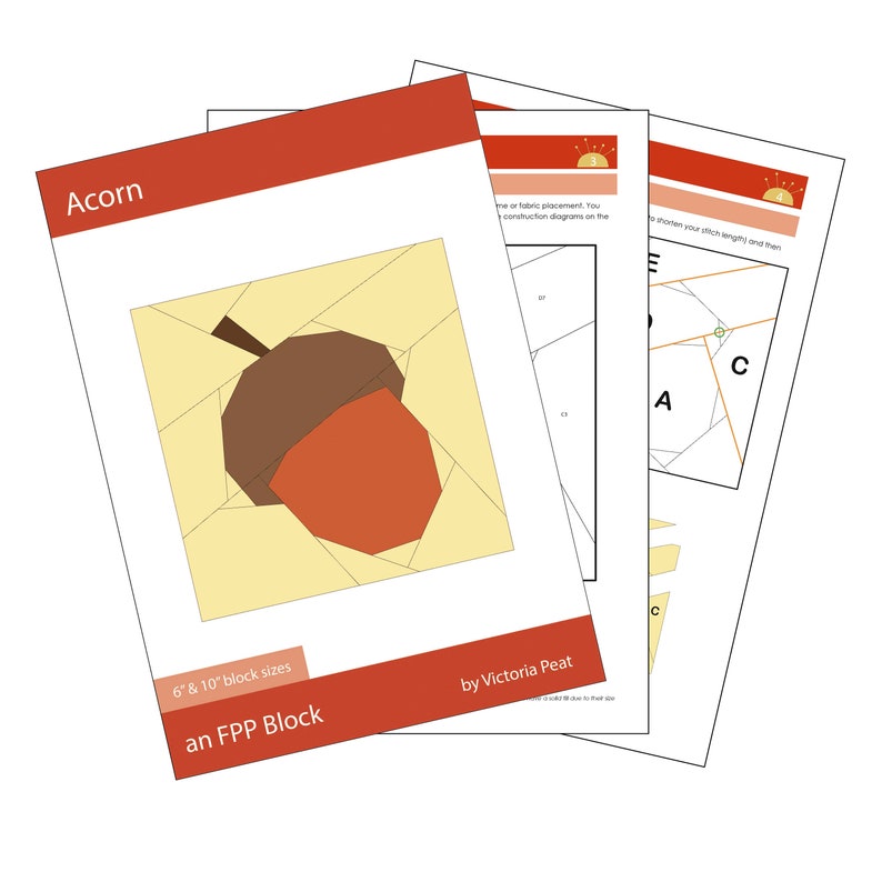 Acorn FPP Quilt Block: Autumn Patchwork Project, 2 Sizes (PDF Pattern ...