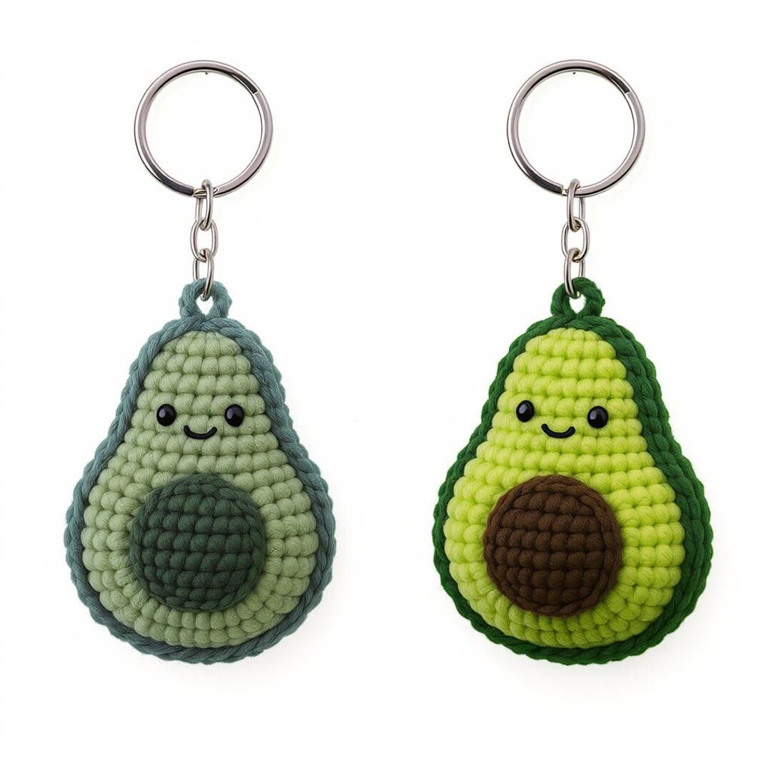 Crochet Avocado Keychain – Mini Amigurumi Food Keyring, Cute Smiling ...
