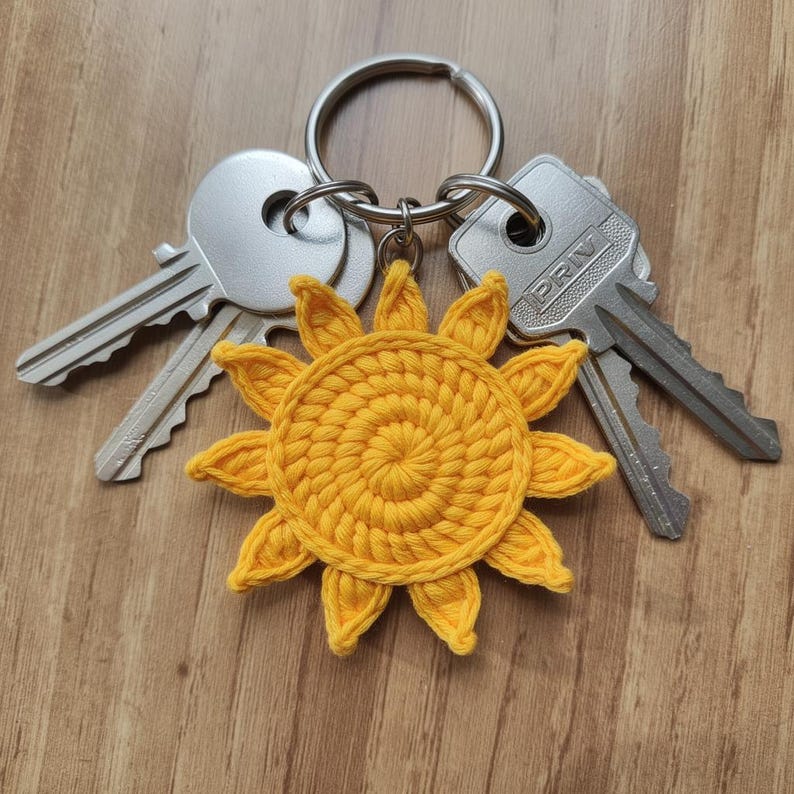 Handmade Crochet Sun Keychain – Amigurumi Sun Charm Bag Charm, Yellow ...
