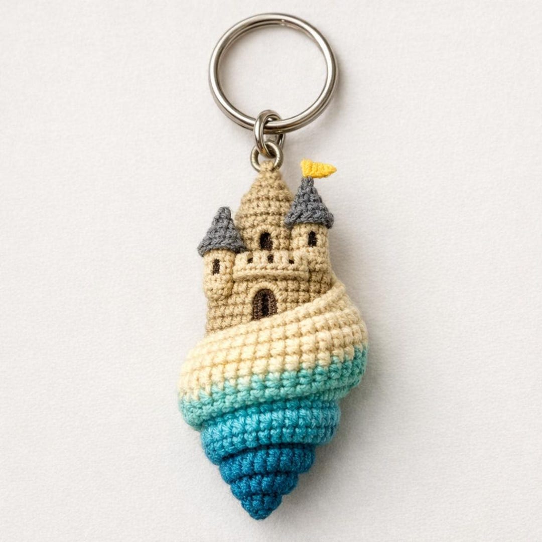 Seashell Castle Tower Keyring – Medieval Crochet Beach Keepsake ...