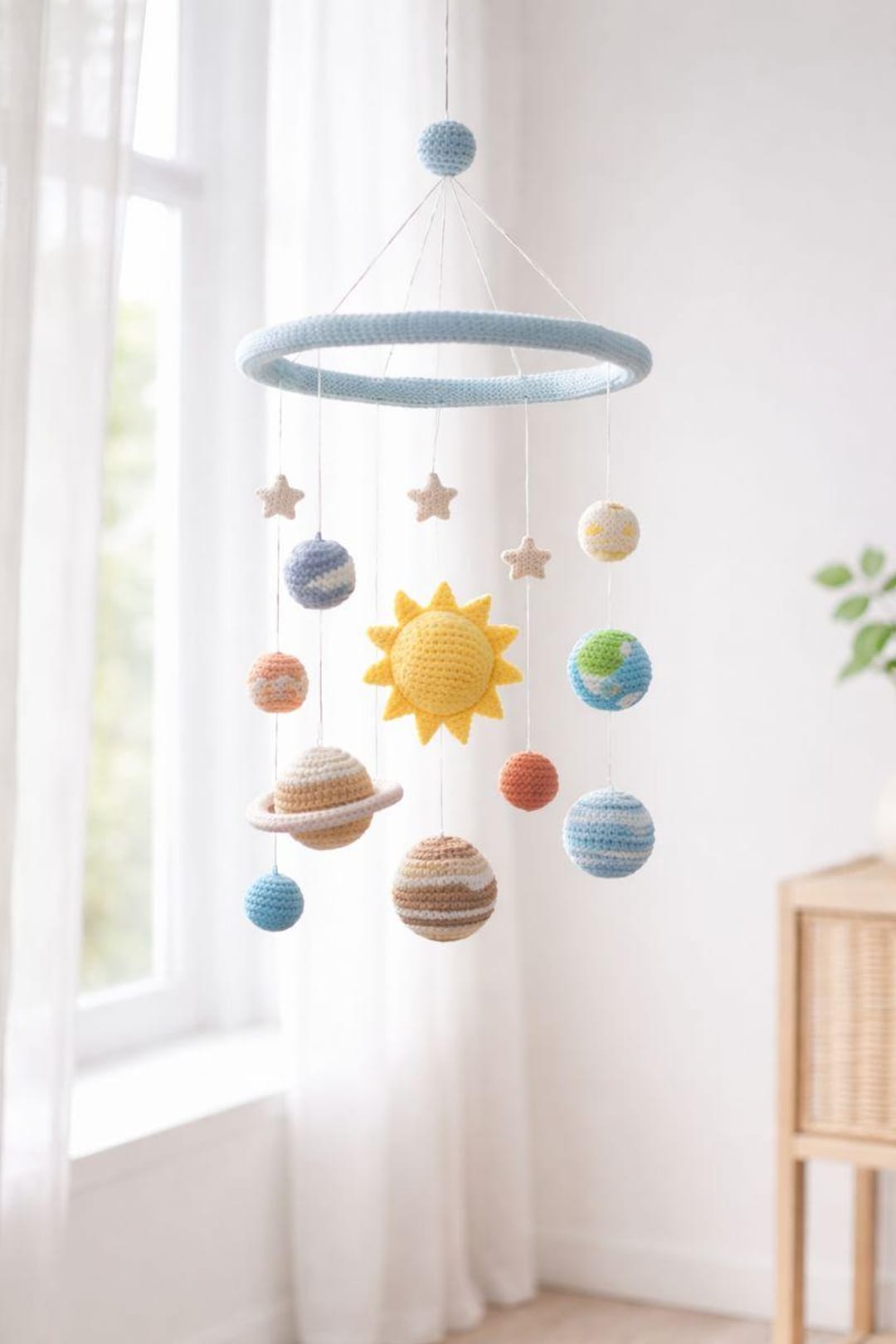 Solar System Crochet Hanging Mobile With Planets, Soft Handmade Galaxy ...