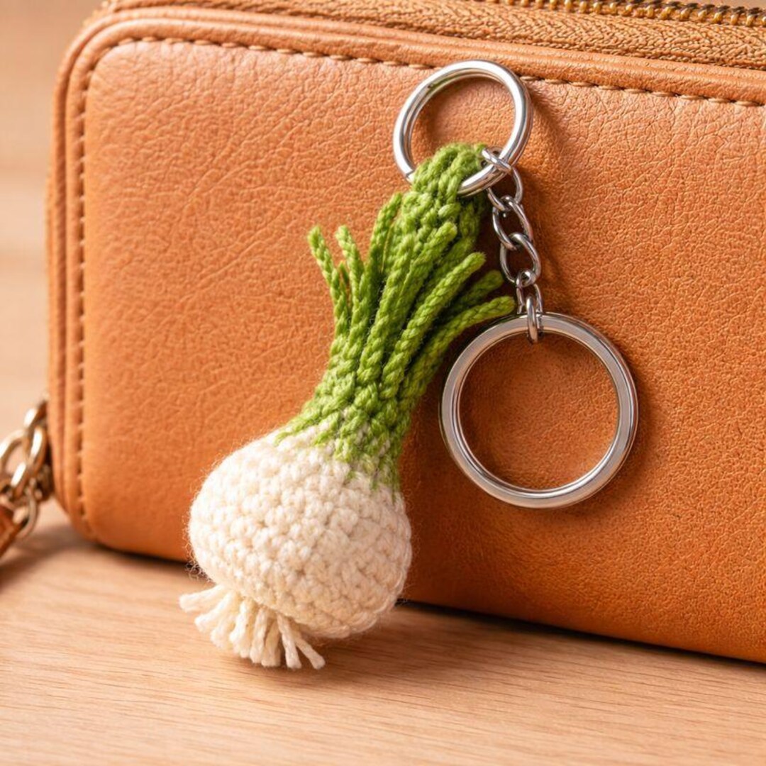 Chive-inspired Crochet Bulb Key Ring – Realistic Green Botanical ...