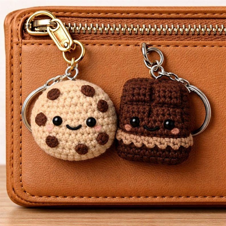 Minimalist Cookie & Chocolate Bar Crochet Keychain Set – Cute Food ...