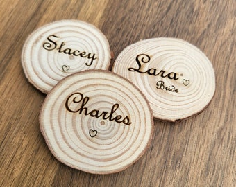 10 X Rustic Log Slice Place Names Personalised Engraved Burned Settings ...