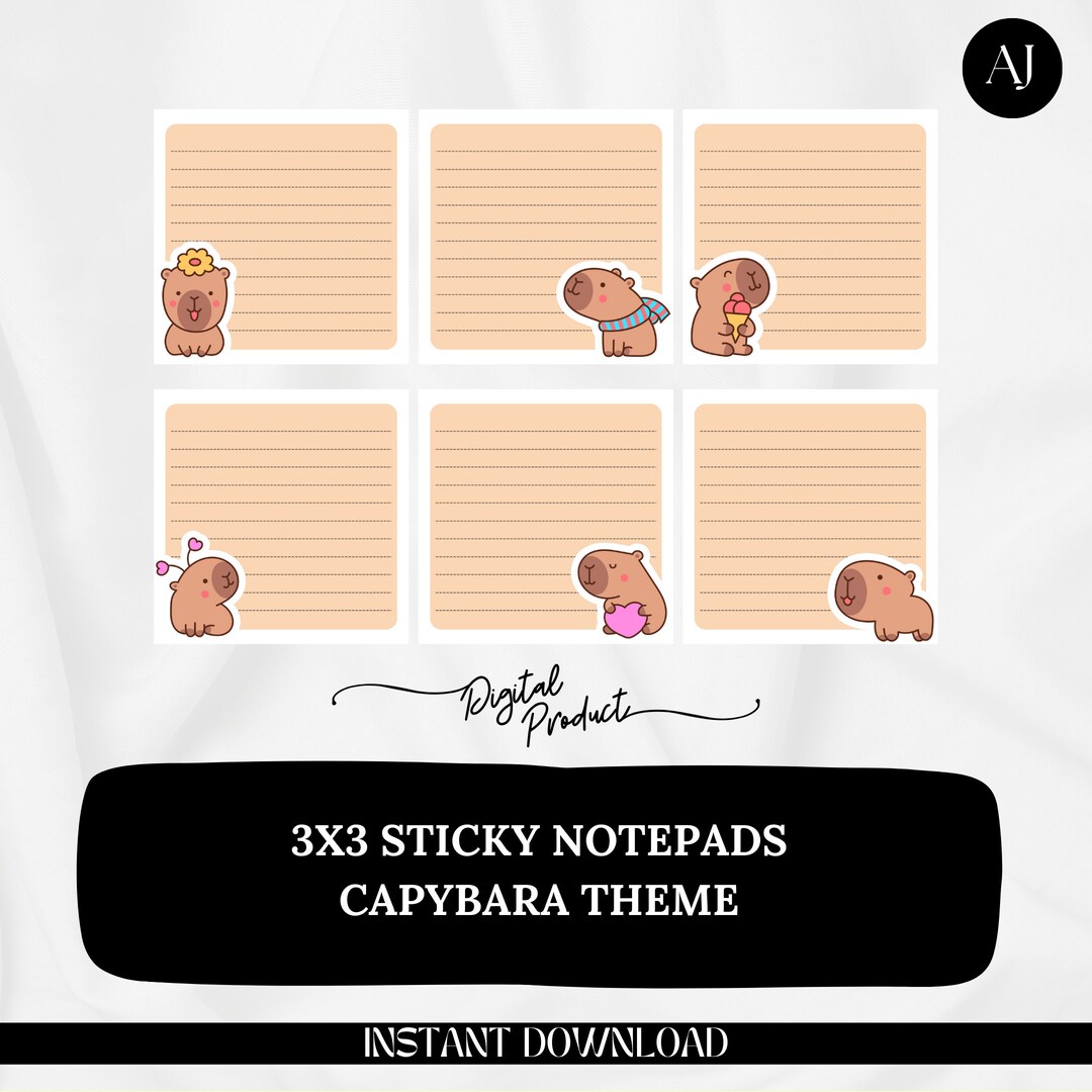 Cute Capybara Themed Memo Pad 3x3 Inch Sticky Digital Memo Pad Ready to ...