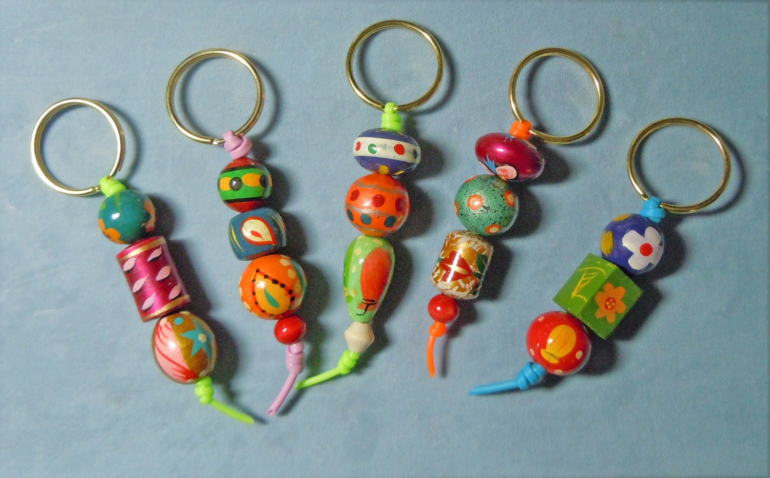 Colorful Boho Painted Wood Bead Key Fob - Etsy