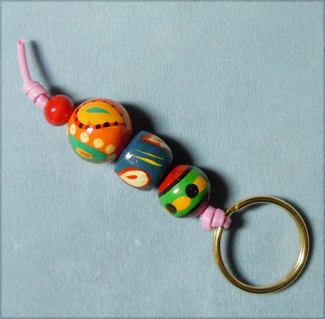 Colorful Boho Painted Wood Bead Key Fob - Etsy