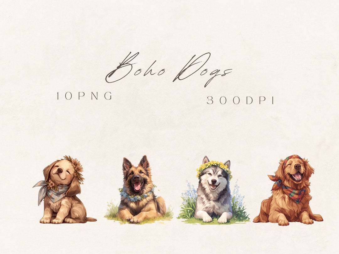 Bohemian Dogs, Clipart, Nursery,boho Neutral Clipart,boho, Watercolor ...