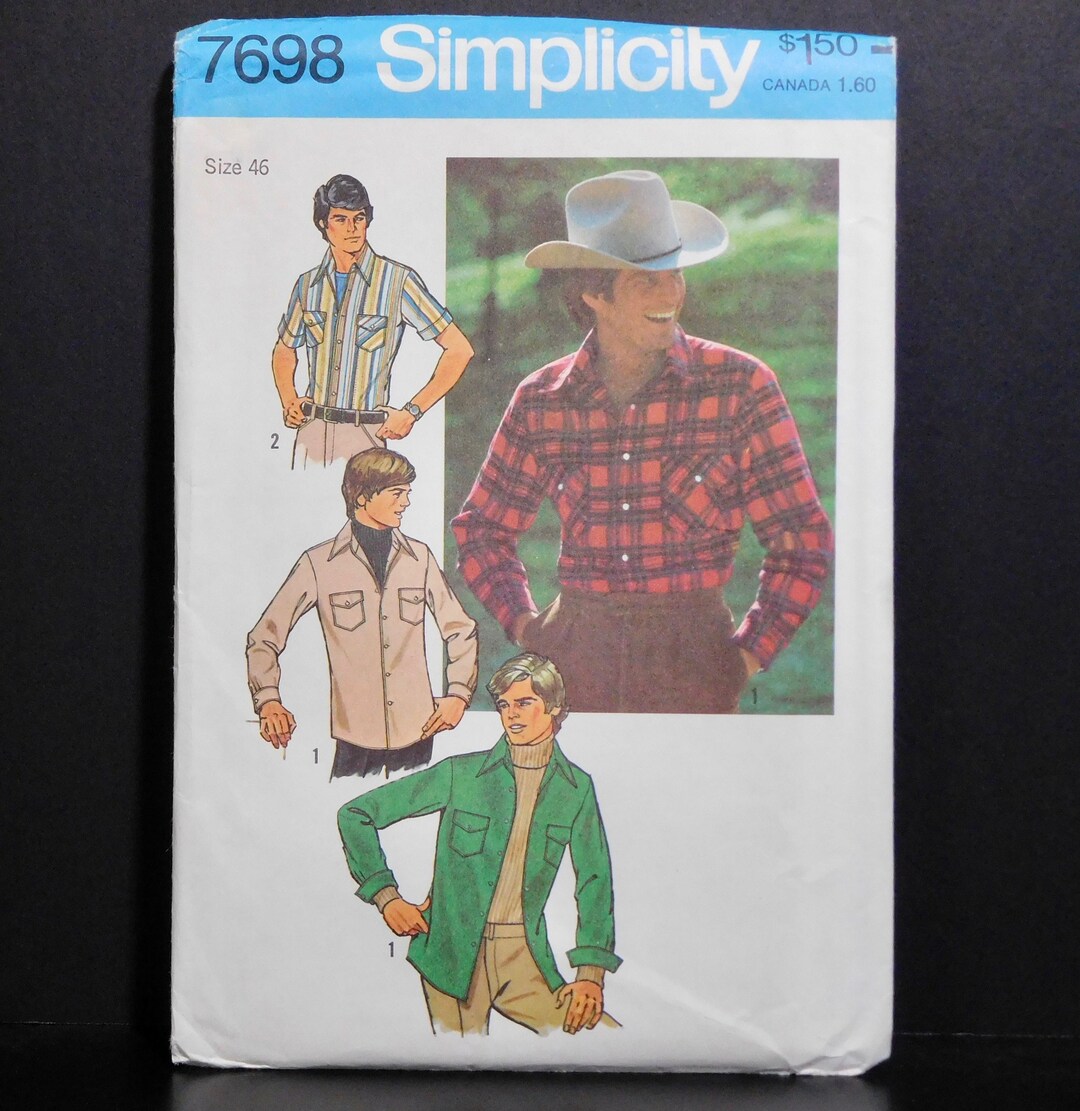 Men's Casual Western Shirts Simplicity Sewing Pattern 7698 Sizes 42 46 ...