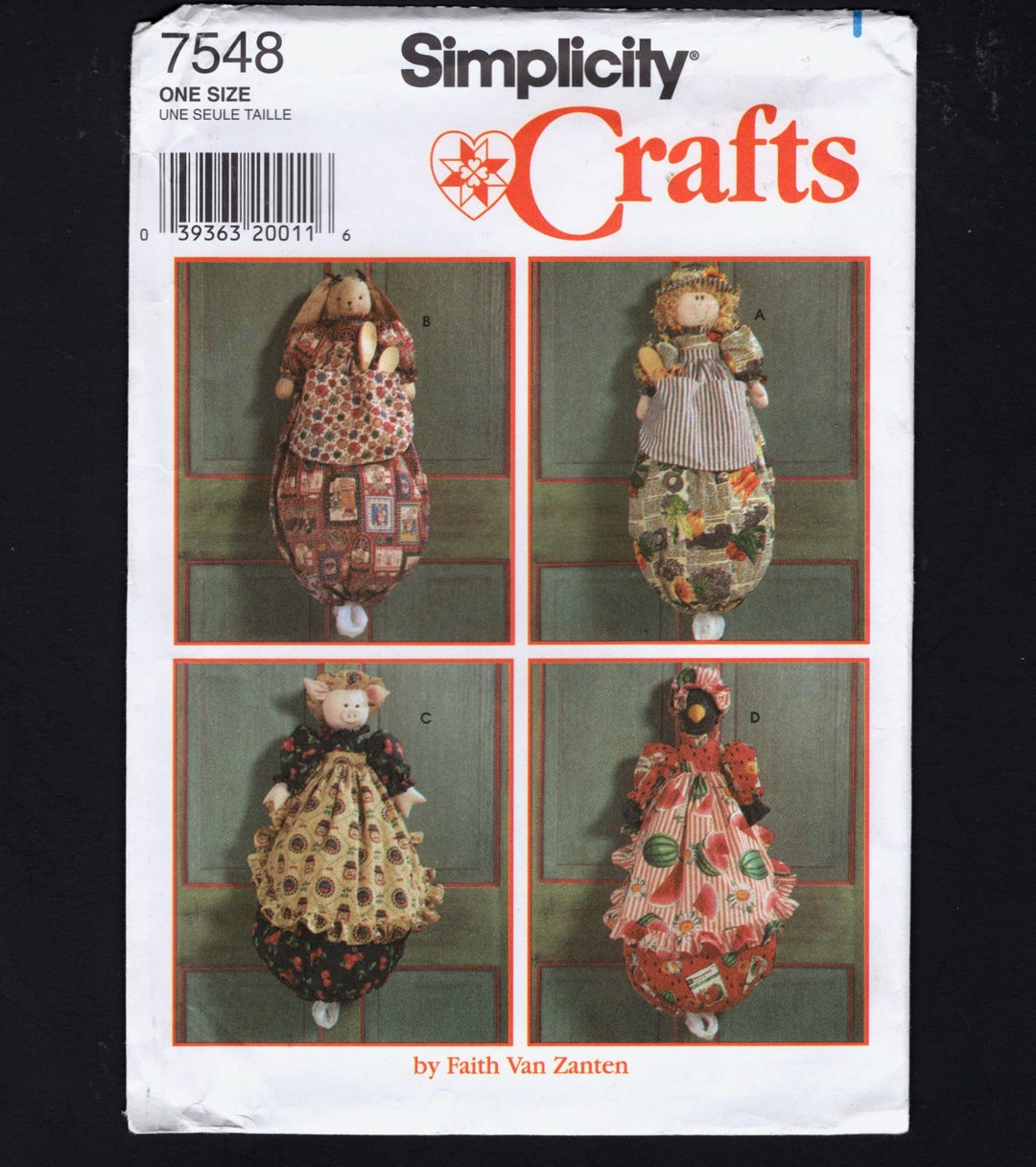 Rabbit, Doll, Pig, and Duck Bag Holders, Simplicity Sewing Pattern 7548 ...
