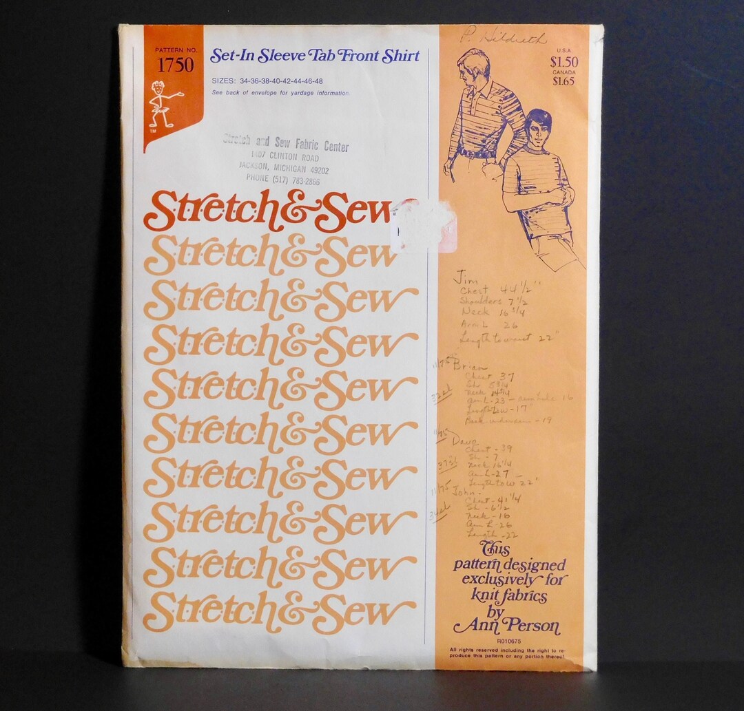 Stretch & Sew Ann Person Sewing Pattern 1750 Men's Pullover Shirts ...