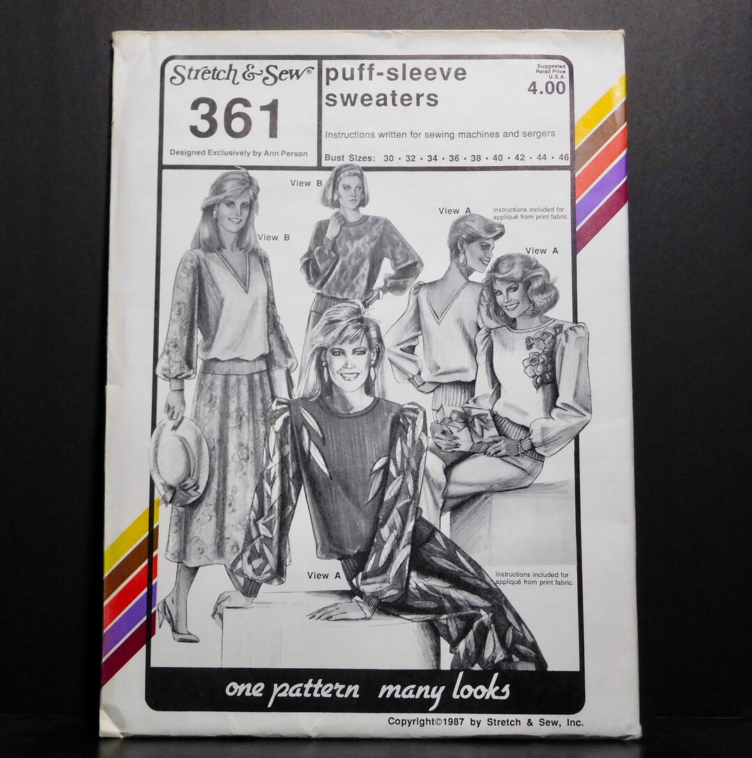 Stretch & Sew Ann Person Sewing Pattern 361 Puffy Sleeve Sweaters Bust ...