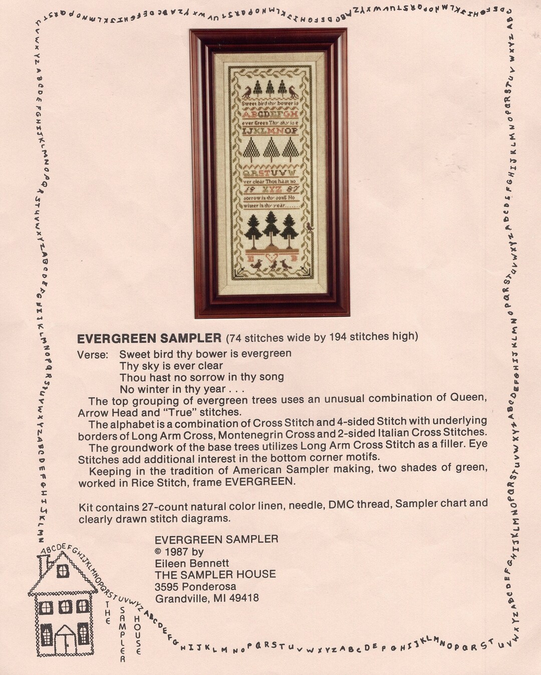 Evergreen Sampler Embroidery Pattern, by Eileen Bennett, the Sampler ...