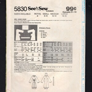 Misses Funnel Collar Dress Butterick See & Sew Pattern 5830, Size Large ...