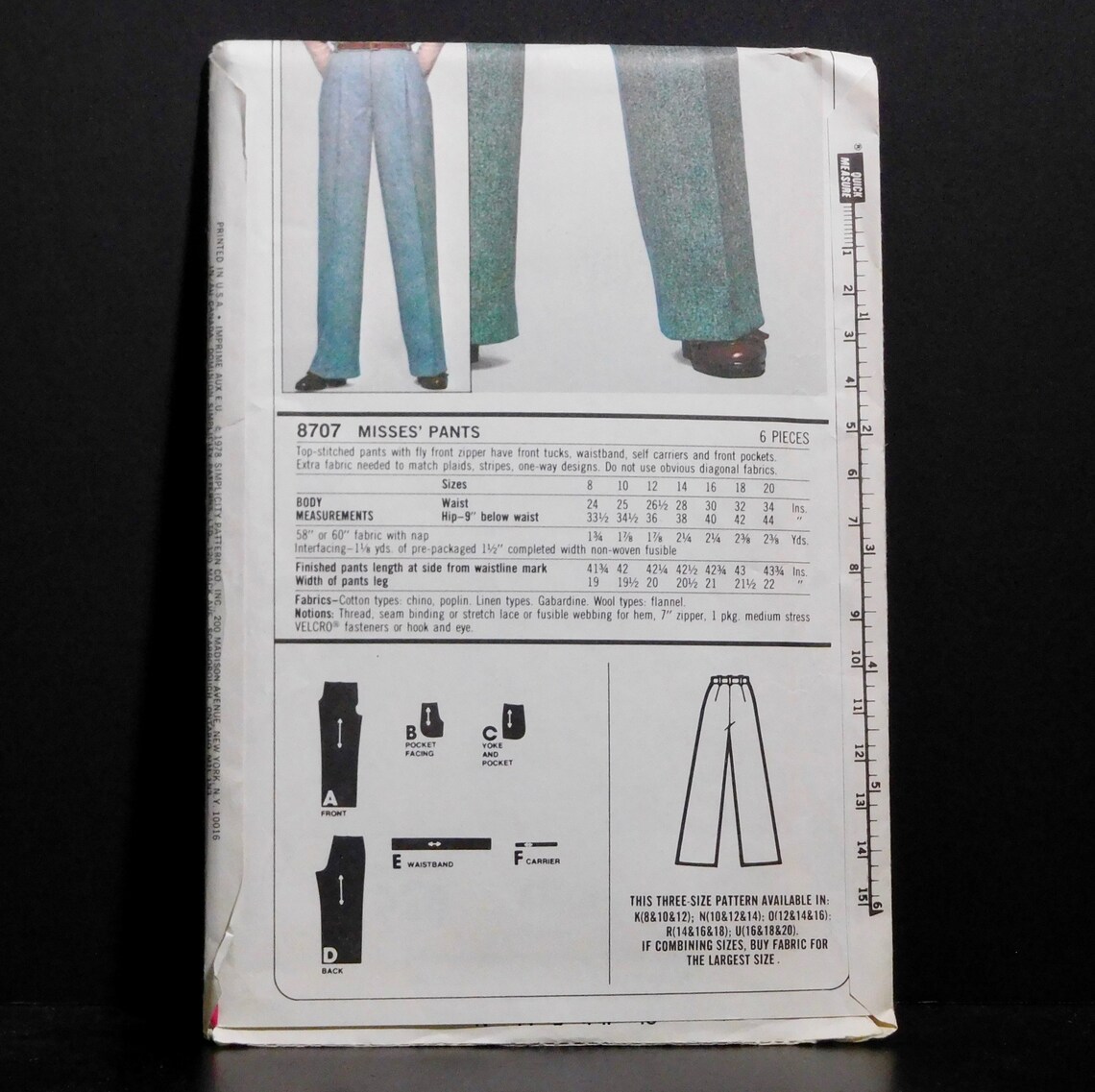 Simplicity Misses E.S.P. Pants Pattern 8707 Sizes 8 10 12 14 - Etsy