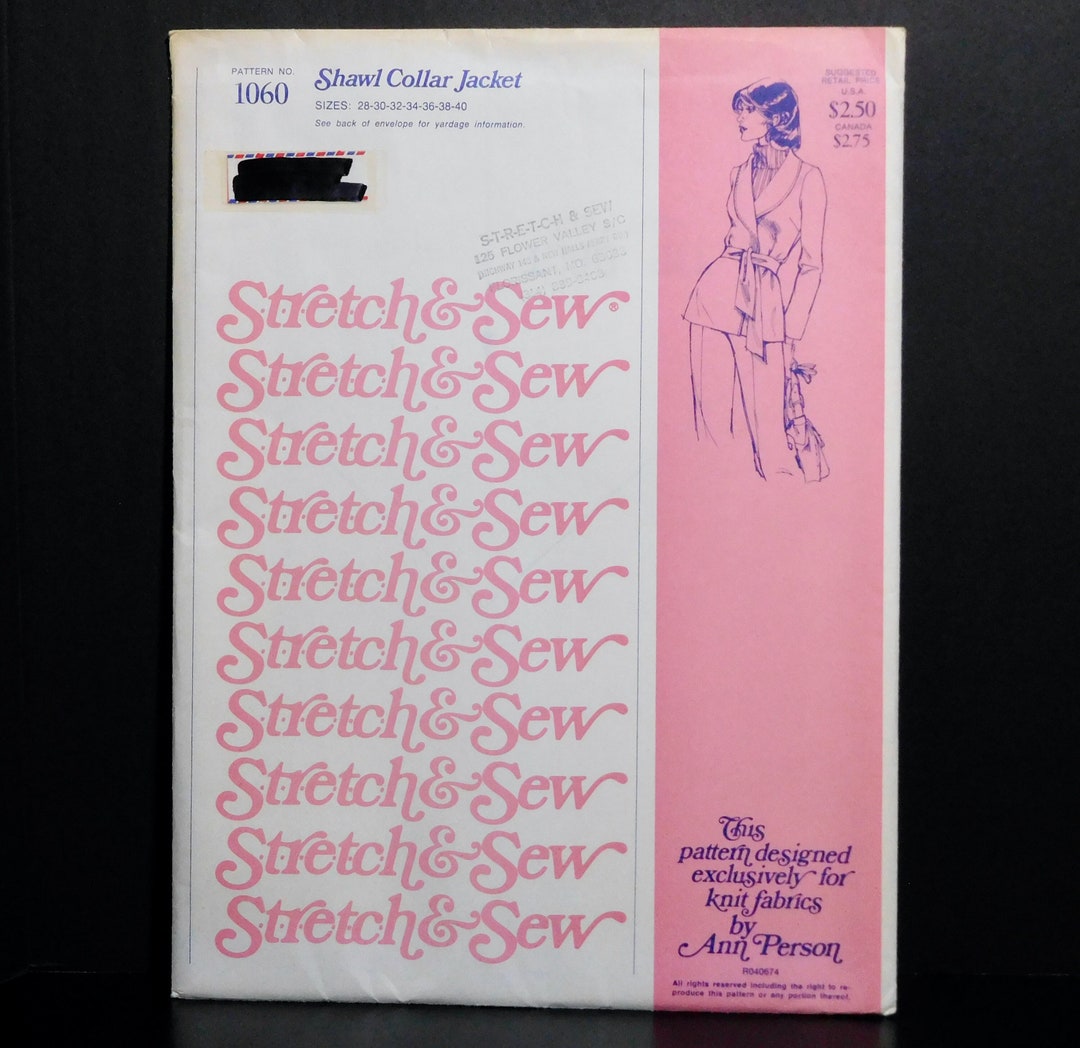 Stretch & Sew Ann Person Sewing Pattern 1060 Shawl Collar Jacket Bust ...