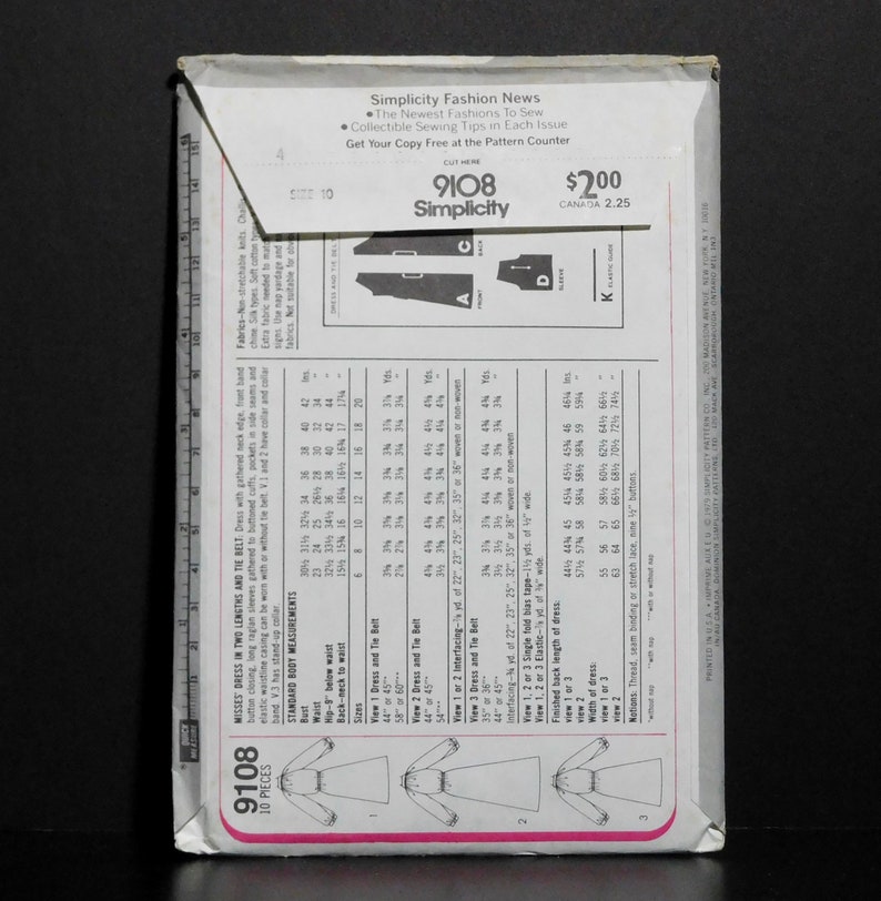 Simplicity Misses Dress and Tie Belt Pattern 9108 Size 10 | Etsy