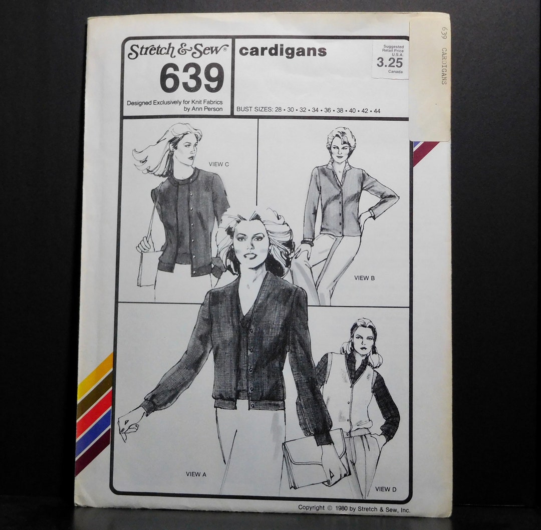 Stretch & Sew Ann Person Sewing Pattern 639 Cardigans Bust Sizes 28 to ...