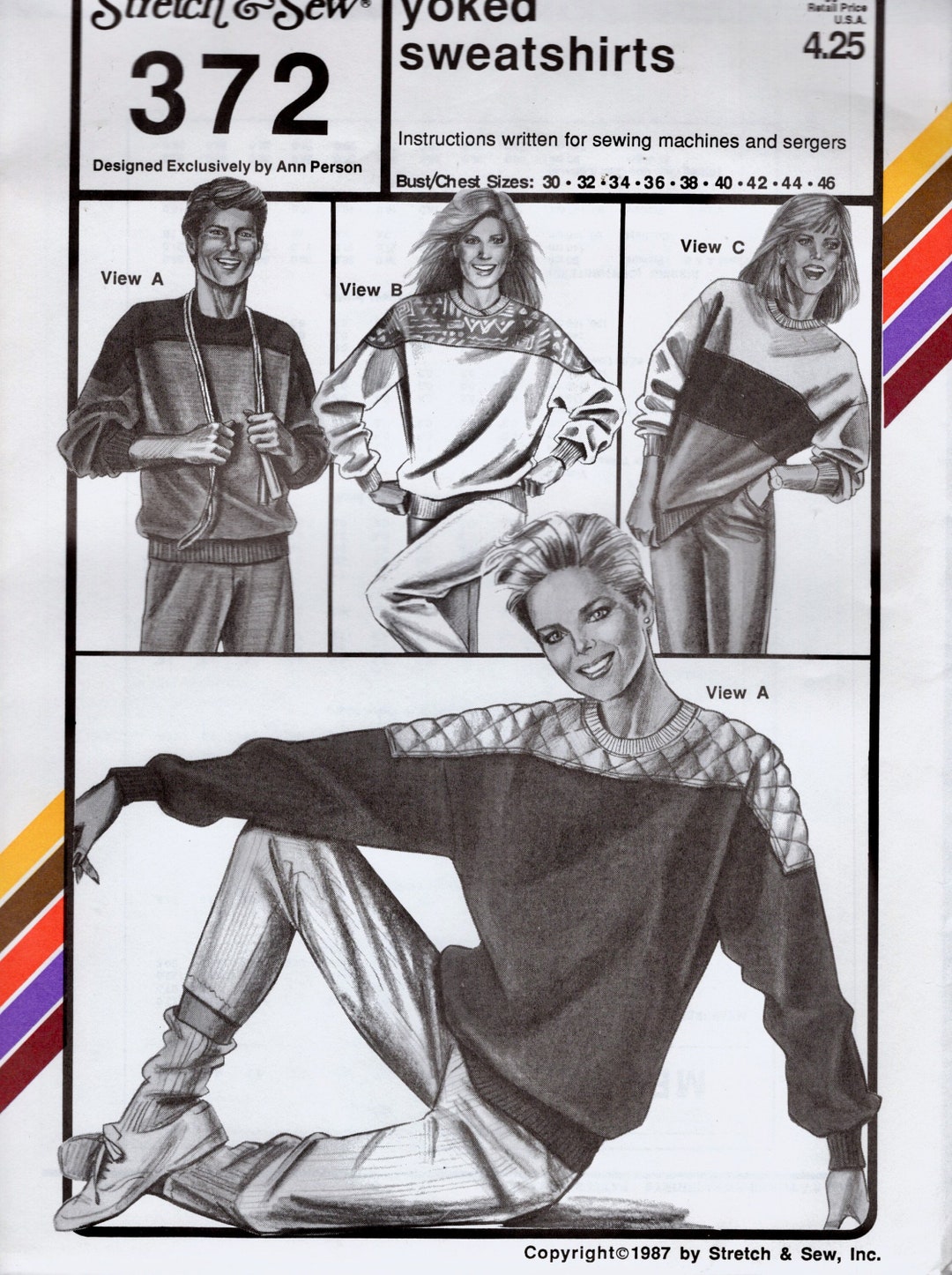 Stretch & Sew Ann Person Sewing Pattern 372 Yoked Sweattshirts, Chest ...
