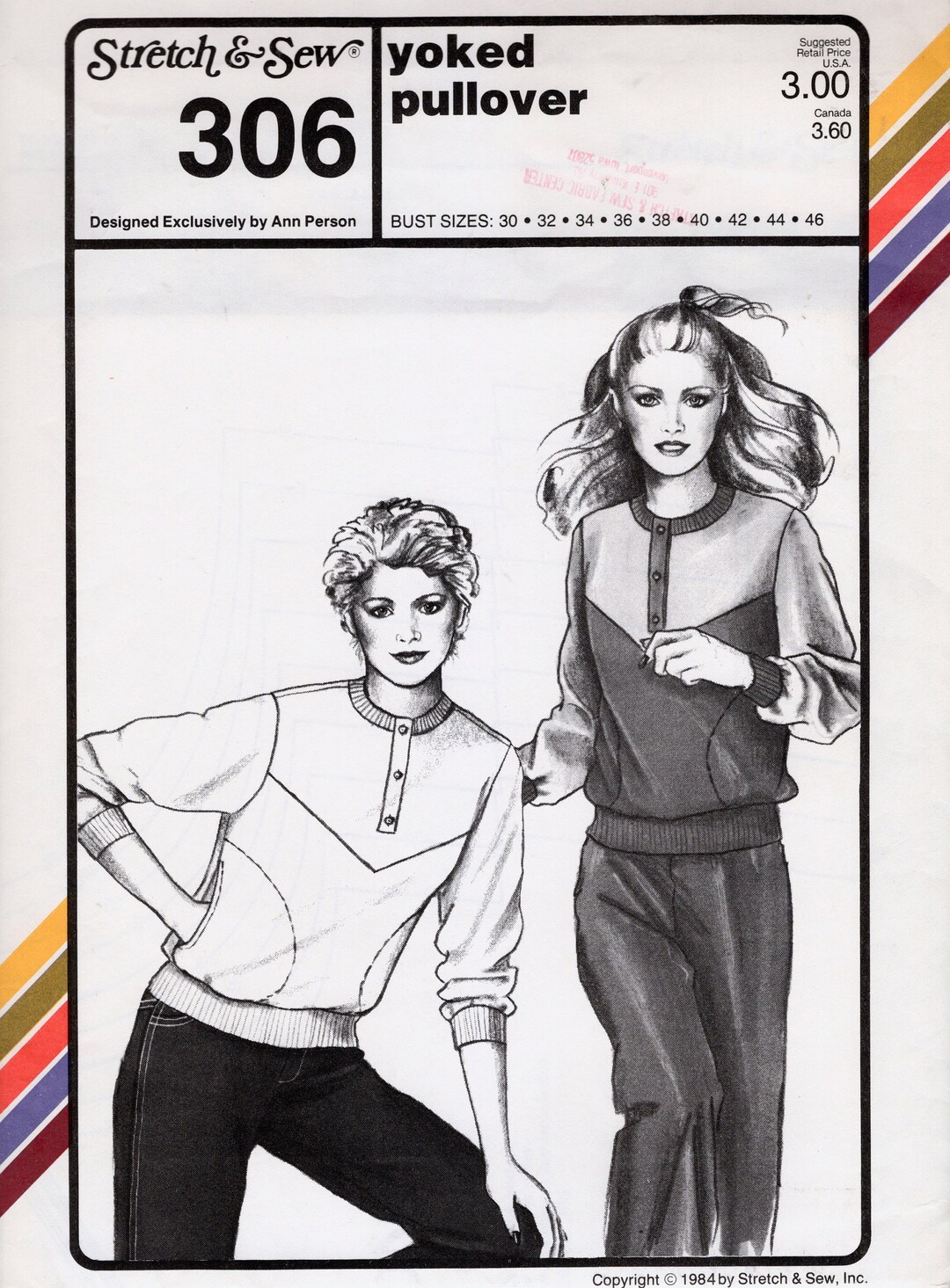 Stretch & Sew Ann Person Sewing Pattern 306 Yoked Pullover, Bust Sizes ...