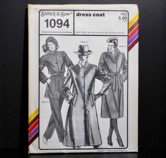 Stretch & Sew Ann Person Sewing Pattern 1094 Dress Coat Bust | Etsy