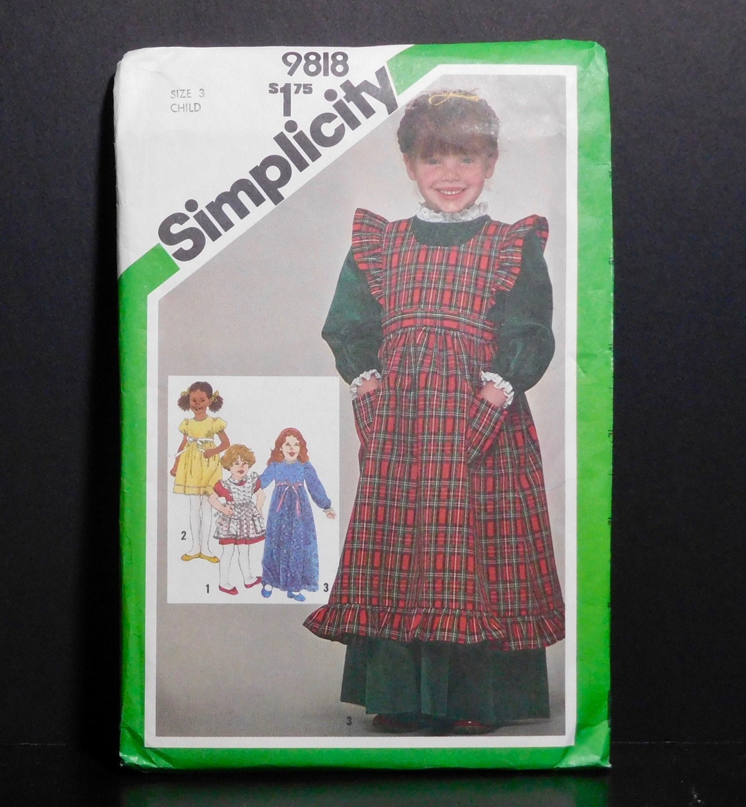 Child's Dress and Ruffled Pinafore Simplicity Pattern 9818 Size 3 UNCUT ...