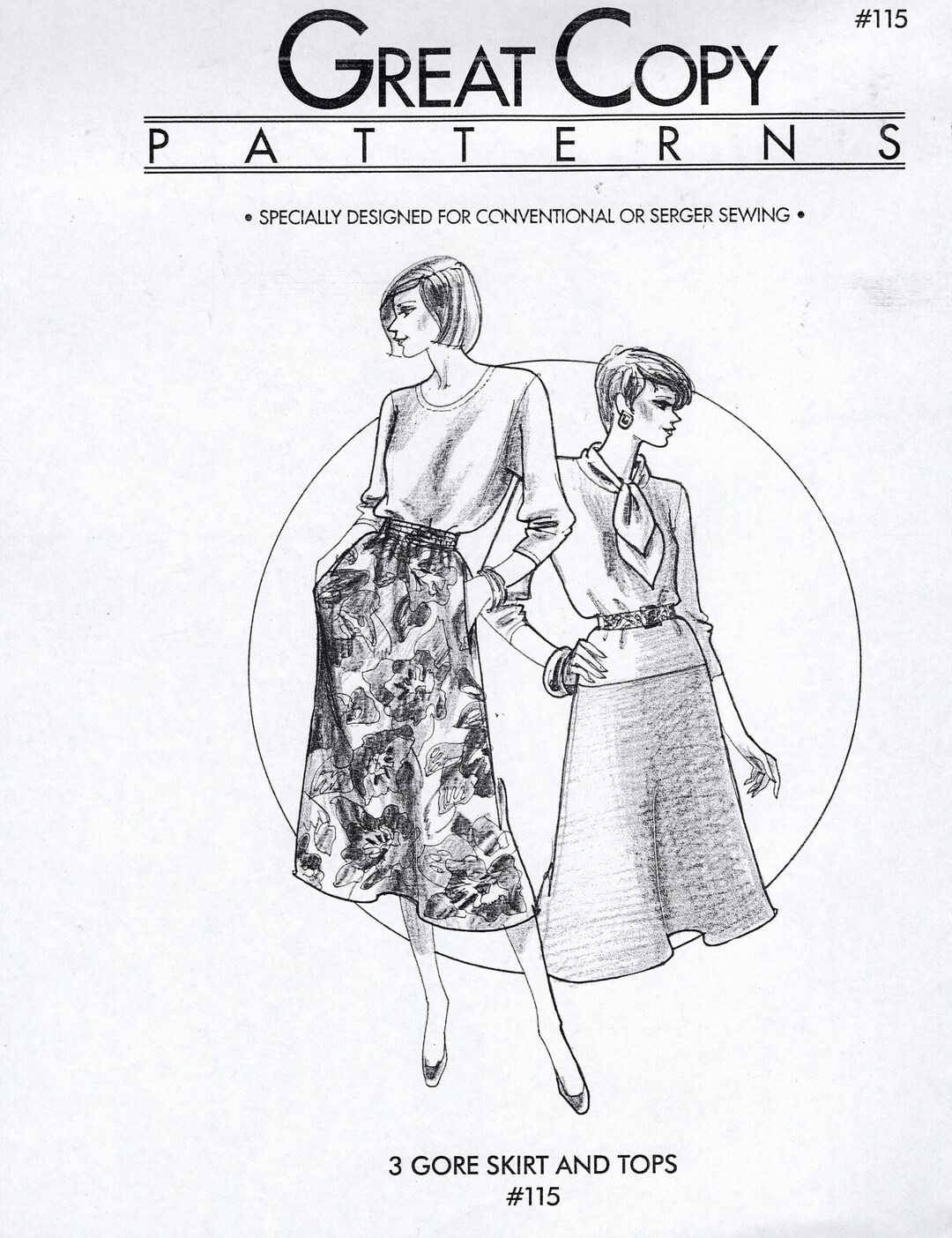 3 Gore Skirt and Tops, Great Copy Sewing Pattern 115, Sizes XS S M L XL ...