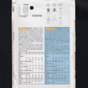 Misses Pin Tuck Dress and Top, Wide Leg Pants Butterick Pattern 3897 ...