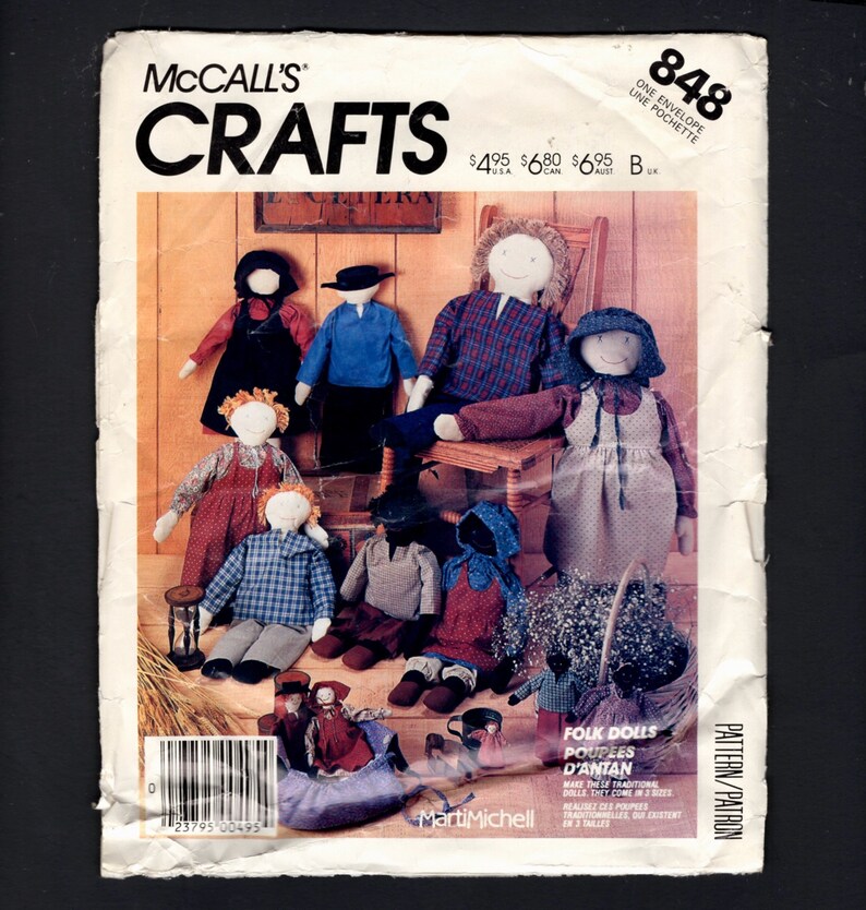 Folk Dolls in 3 Sizes, Mccalls Sewing Pattern 848 / 2869, Designed by ...