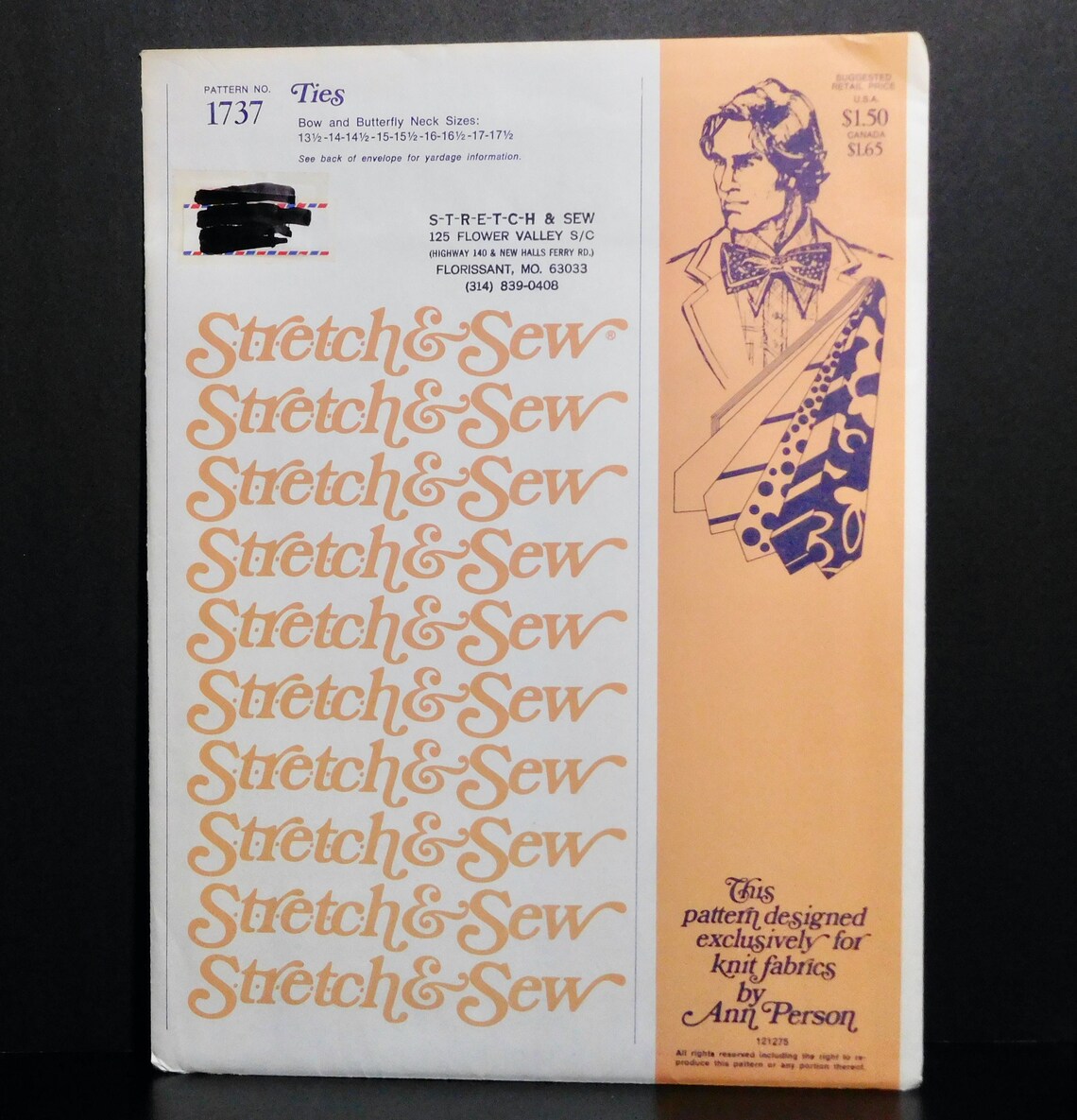 Stretch & Sew Ann Person Sewing Pattern 1737 Ties Classic | Etsy