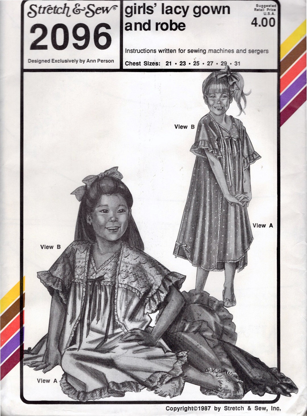 Stretch & Sew Ann Person Sewing Pattern 2096 Girls Lacy Gown and Robe ...