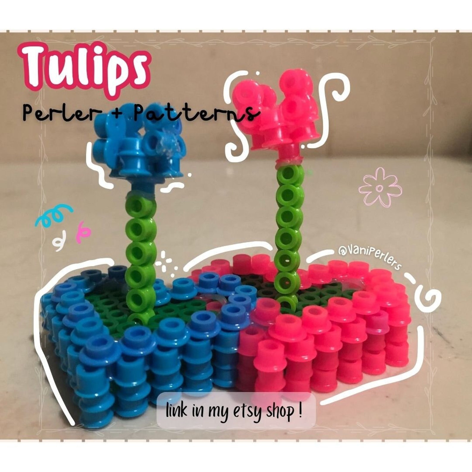 Blue Pink Tulips Perler - Etsy