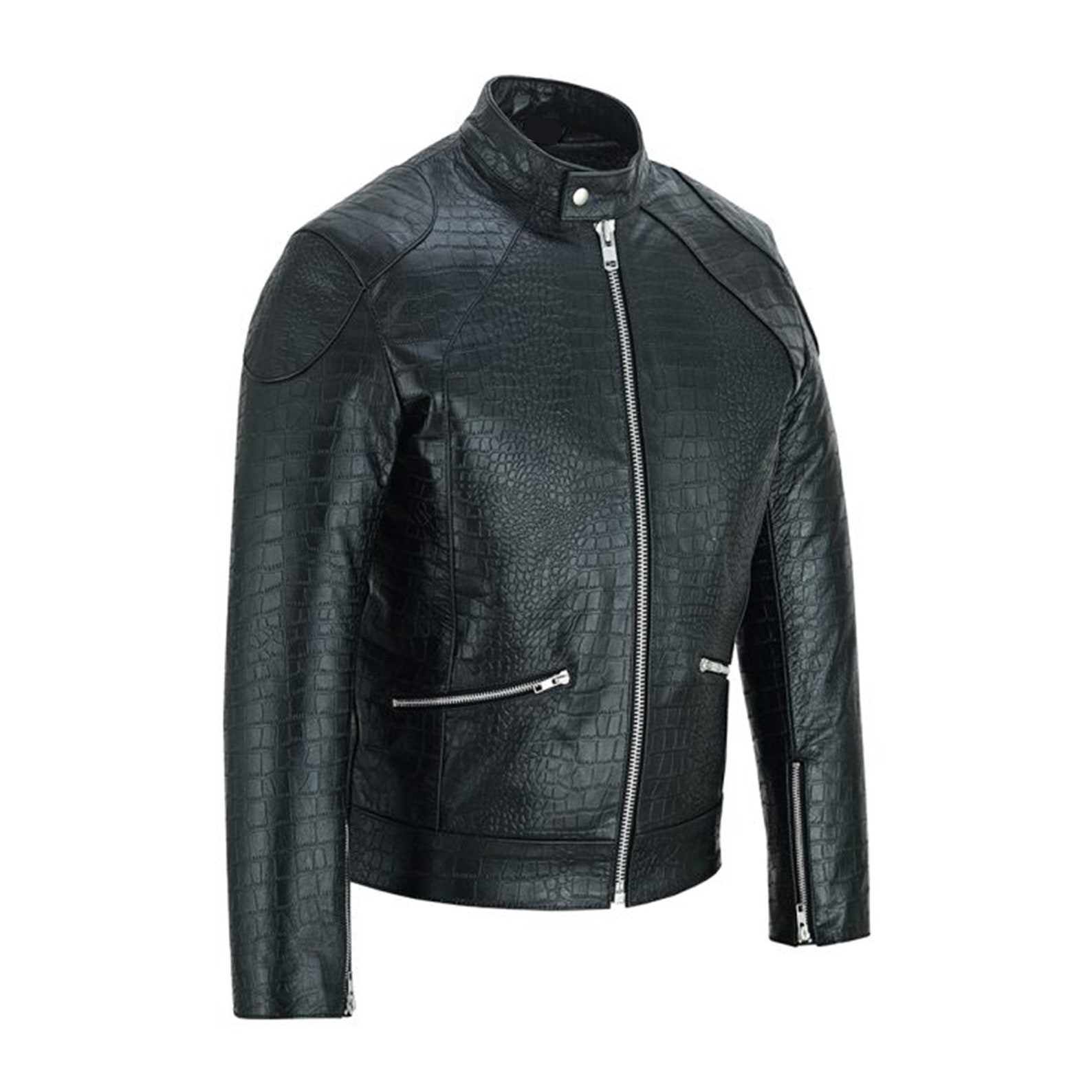 Green Alligator Embossed Leather Jacket, Men's Luxury Motorcycle Leather Jacket Party Jacket ...