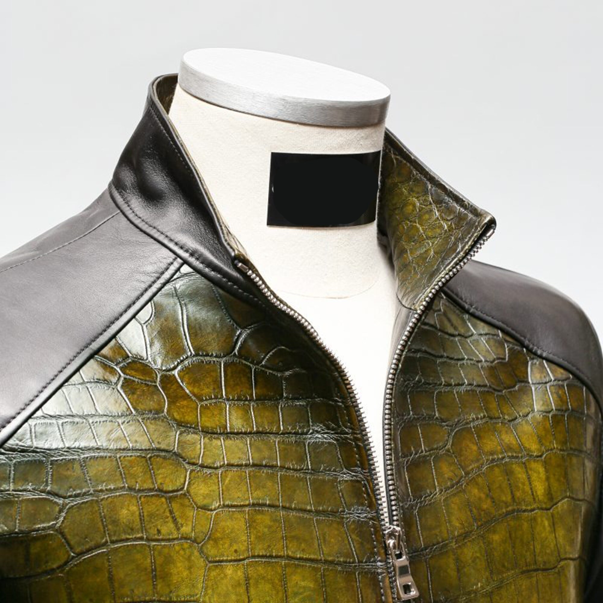 Green Alligator Embossed Leather Jacket, Men's Luxury Green Alligator Embossed Leather Jacket, Men's Luxury