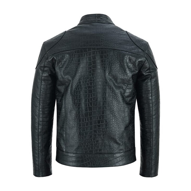 Green Alligator Embossed Leather Jacket, Men's Luxury Motorcycle Leather Jacket Party Jacket ...