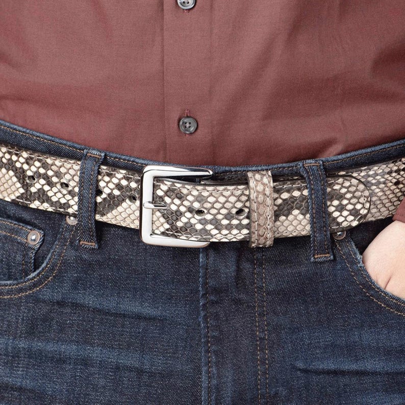 Python Embossed Leather Belt, Mens Belt, Handmade Belt, Snake Skin Belt ...