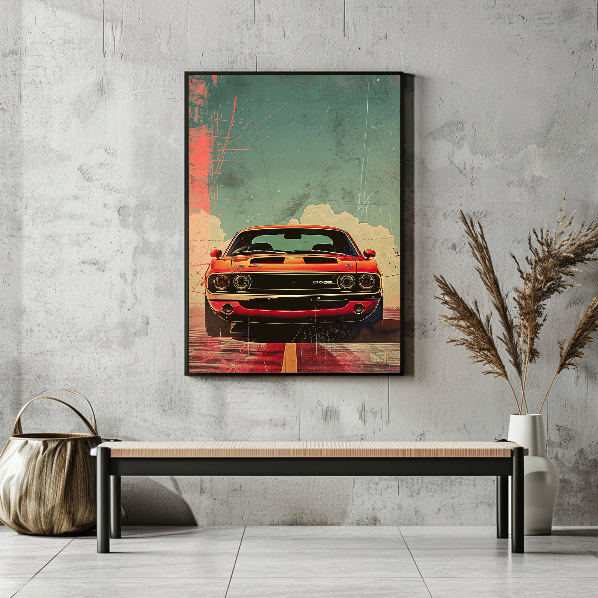 Abstract Dodge Charger Poster, Classic Retro Car Wall Art, Vintage ...