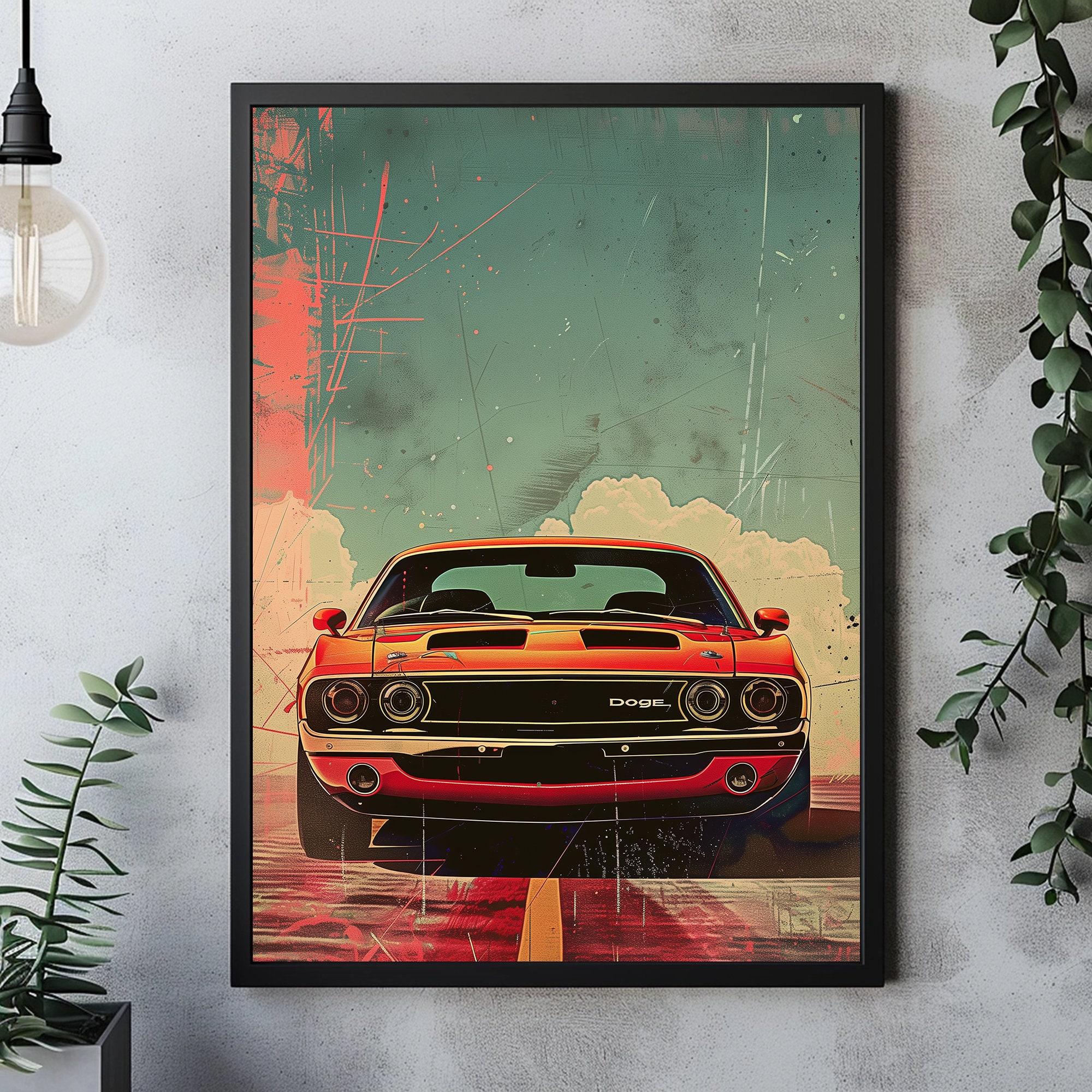 Abstract Dodge Charger Poster, Classic Retro Car Wall Art, Vintage ...