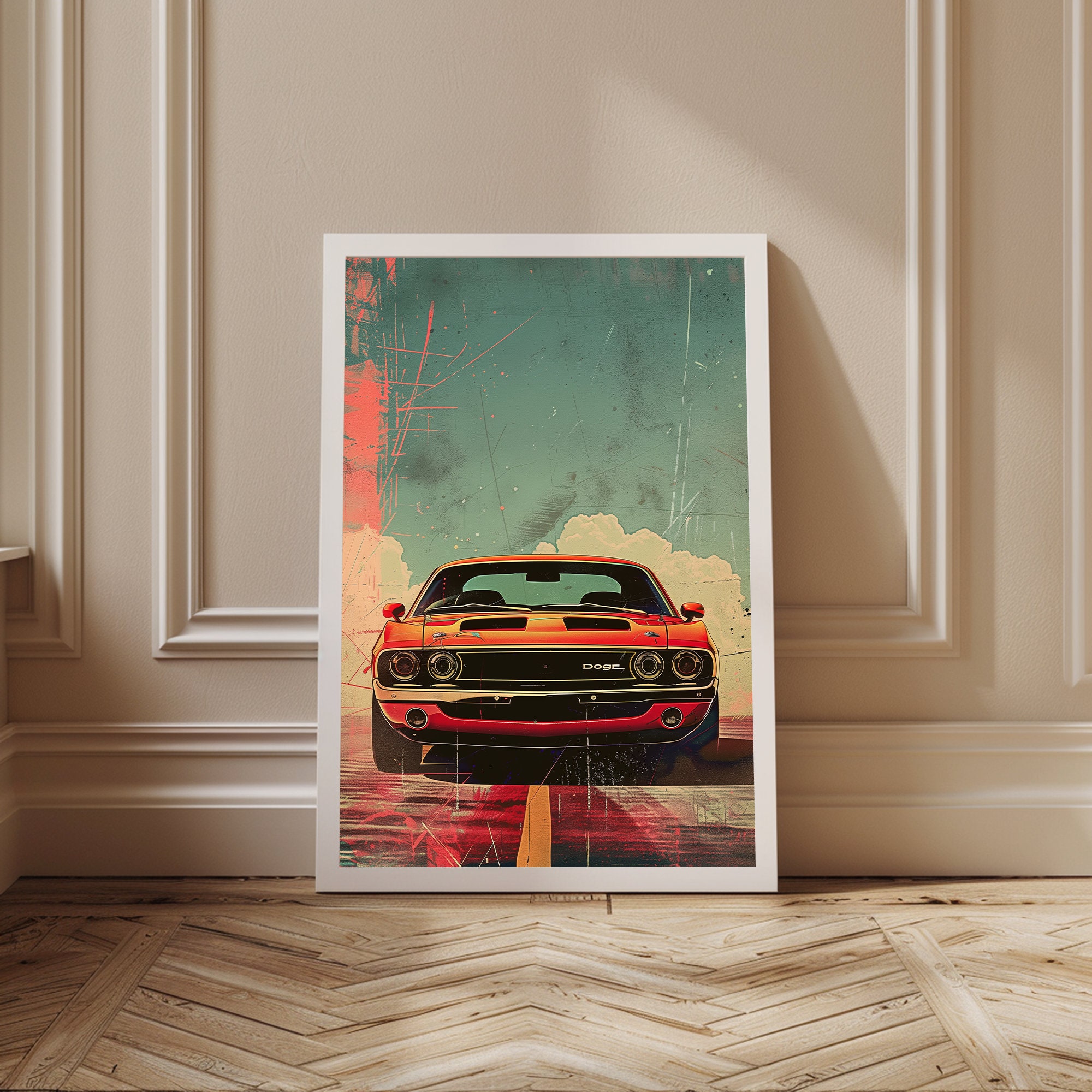 Abstract Dodge Charger Poster, Classic Retro Car Wall Art, Vintage ...