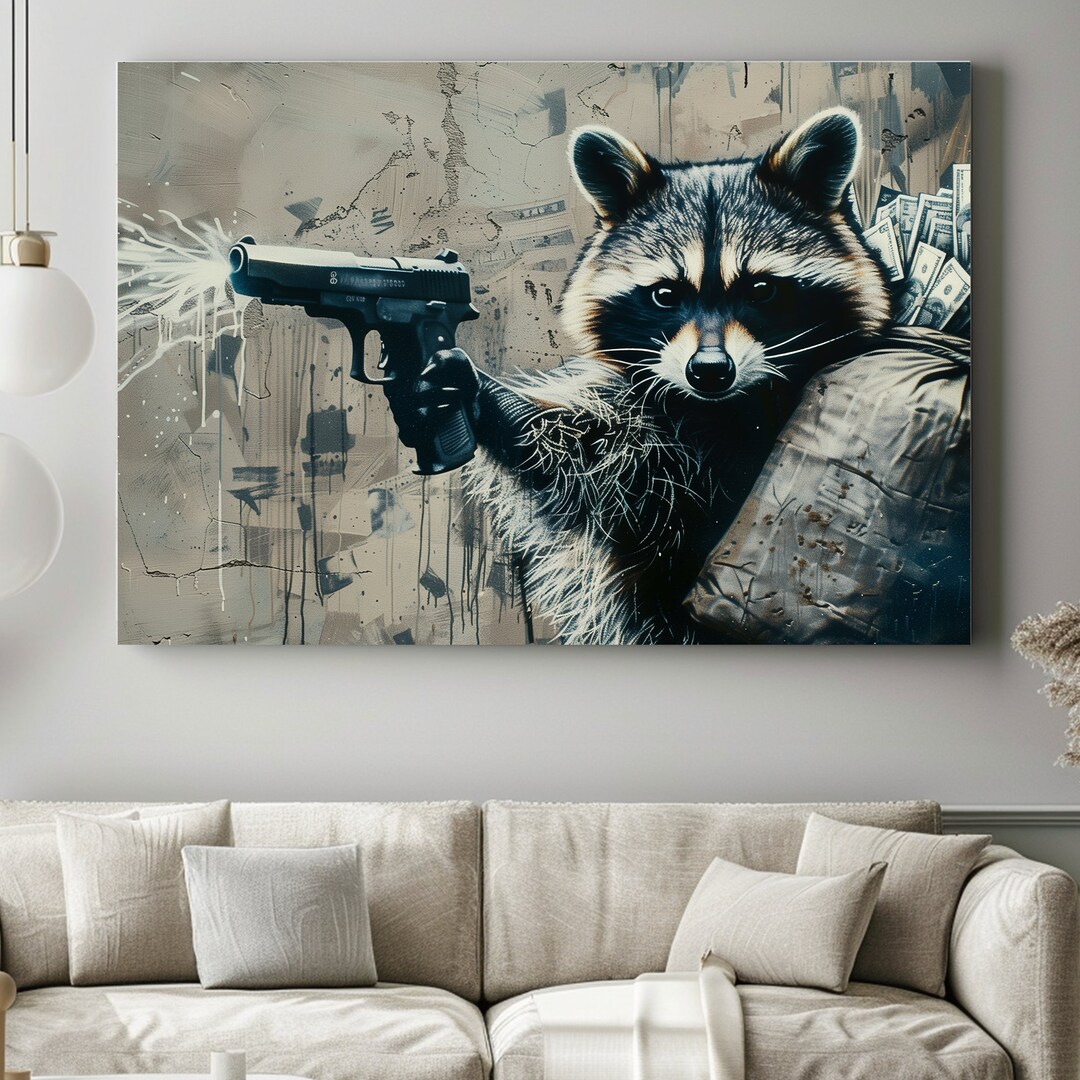 Abstract Racoon Burglar, Raccoon Gun Robber Stealing Money Abstract Art ...