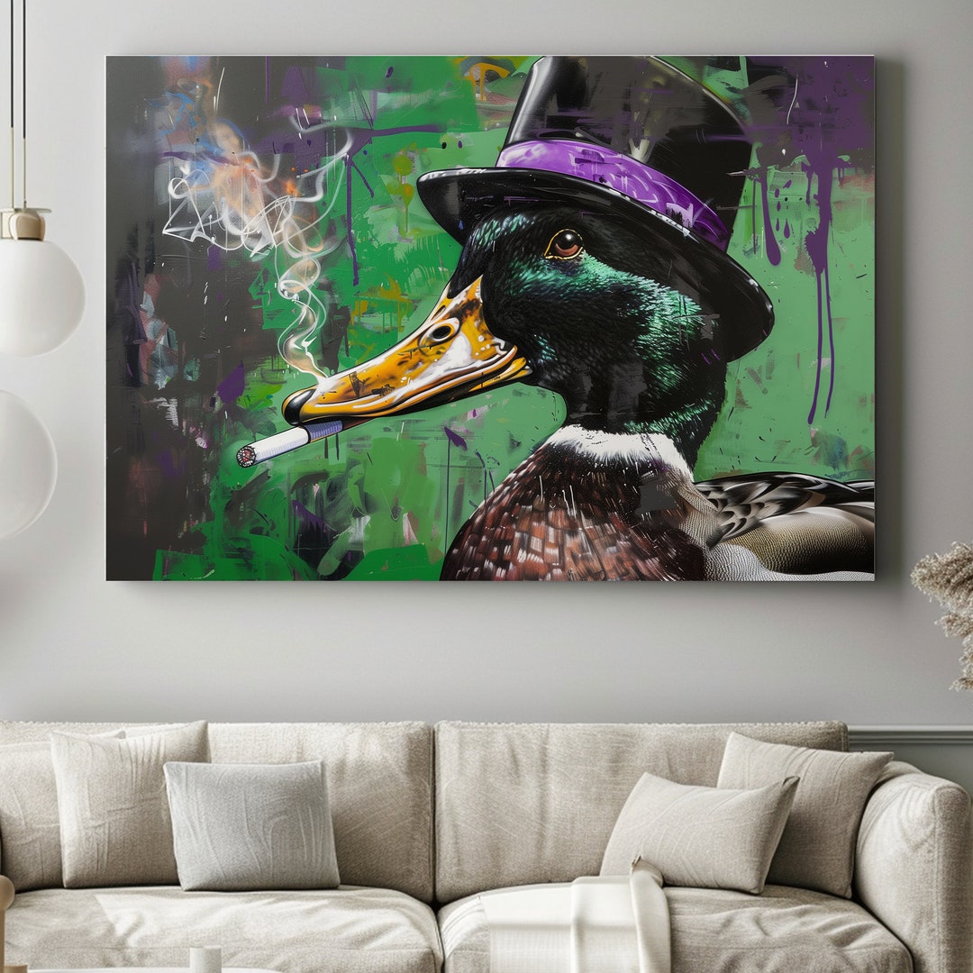 Abstract Mallard, Duck in Top Hat Smoking Cigarette Abstract Art ...